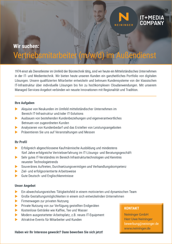 Vertriebsmitarbeiter (m/w) im Außendienst - Neininger GmbH